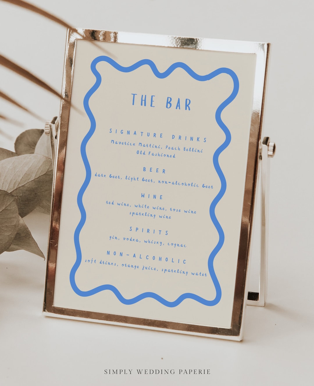 Artsy Wedding Bar Sign, Printable Bar Menu, Wavy Border Fun Colorful ...