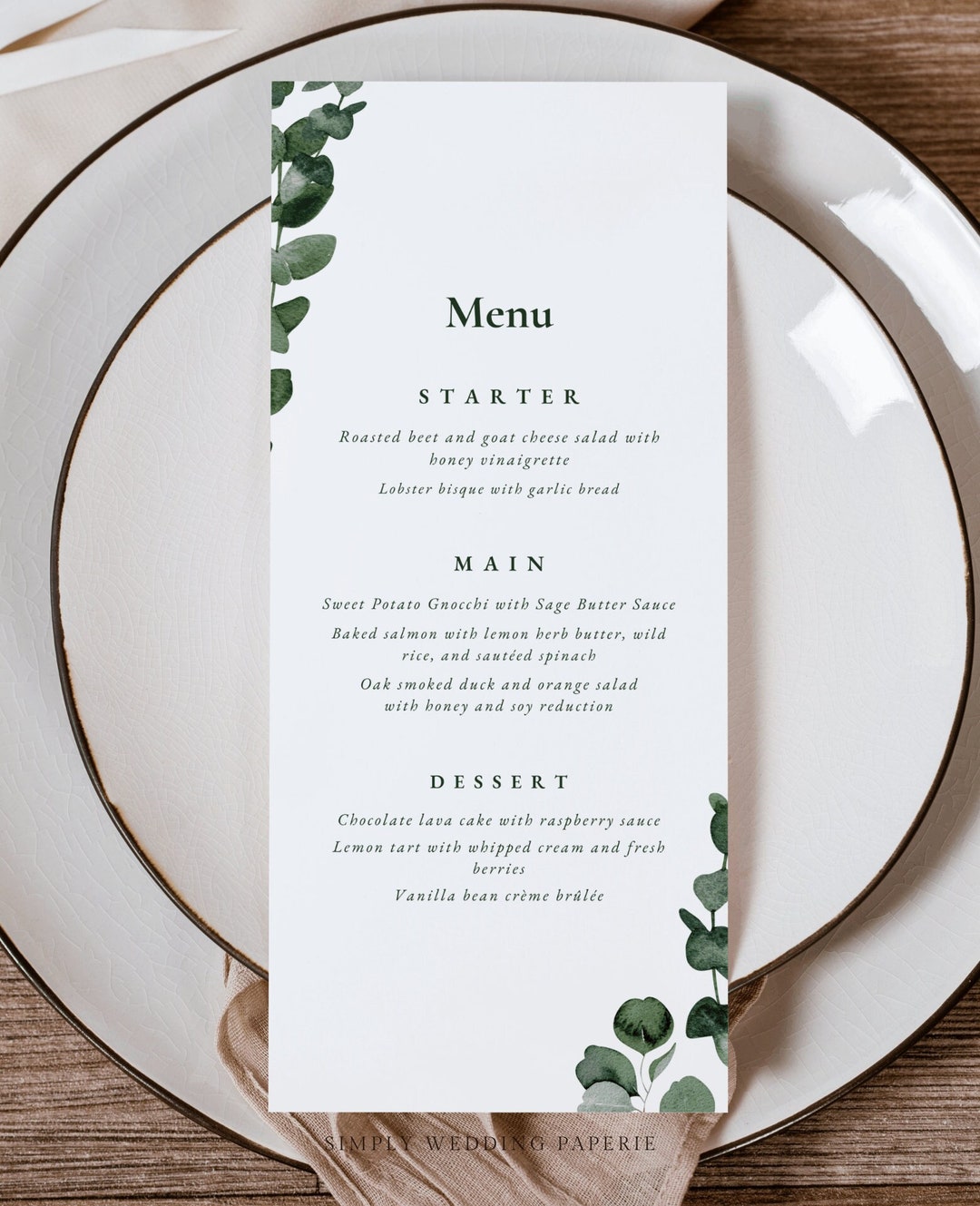 Eucalyptus Wedding Menu Template, Garden Wedding, Editable Green and ...