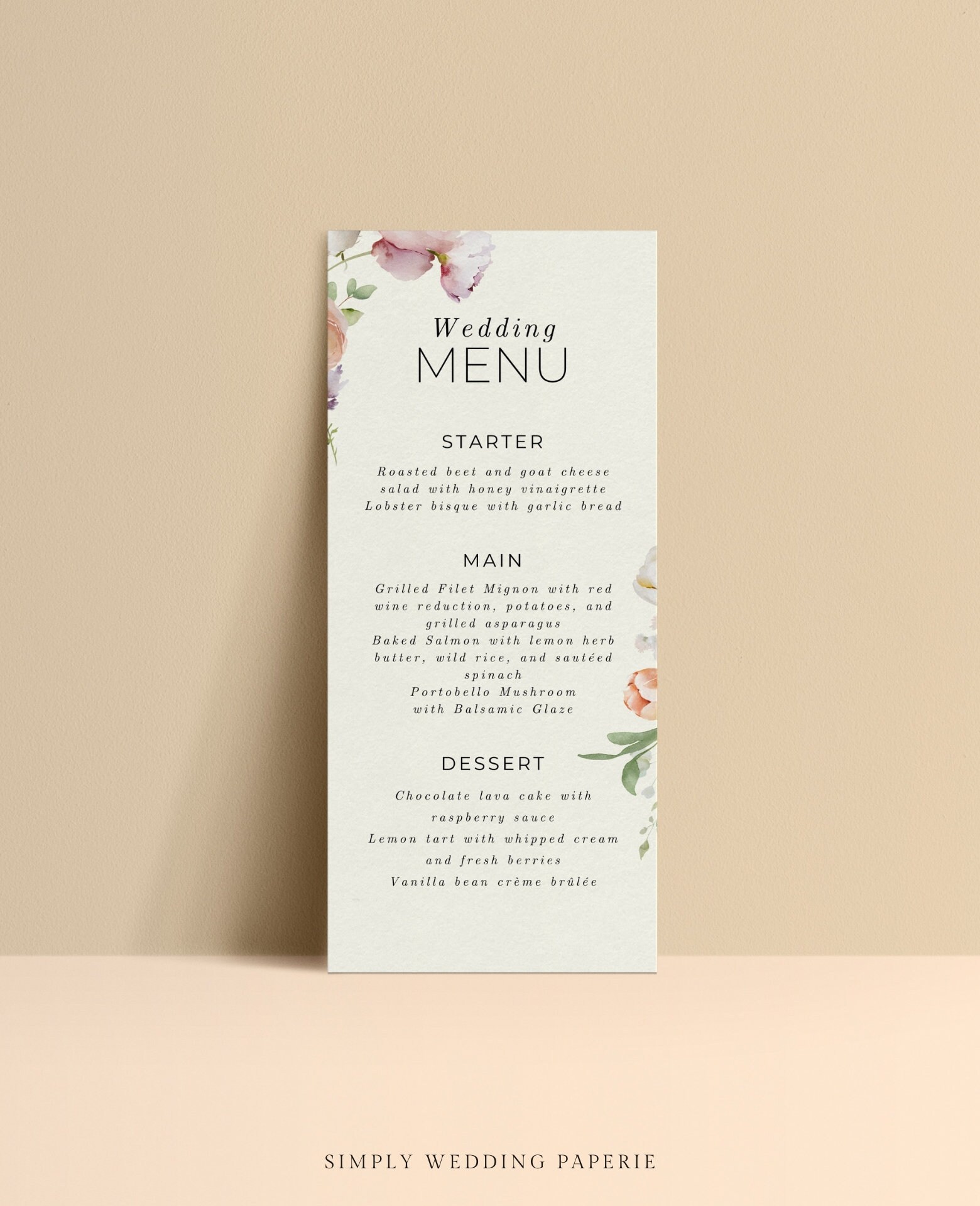 Digital Printable Menu | Editable Table Card | Tall Floral Summer ...
