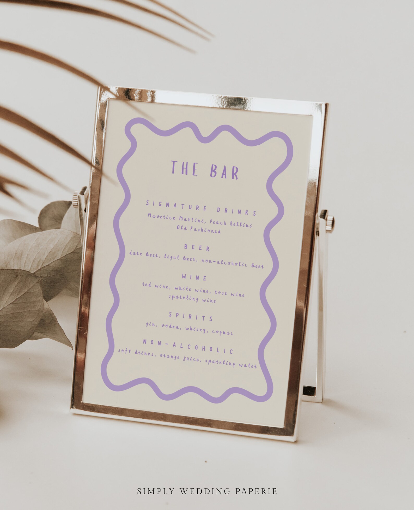 Artsy Wedding Bar Sign, Printable Bar Menu, Wavy Border Fun Colorful ...