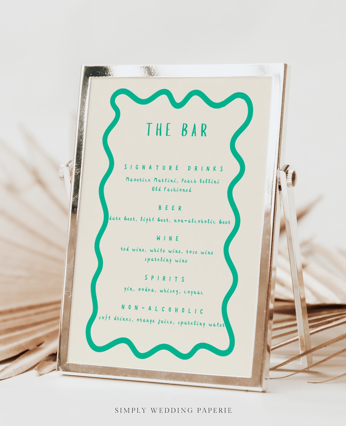 Artsy Wedding Bar Sign, Printable Bar Menu, Wavy Border Fun Colorful ...