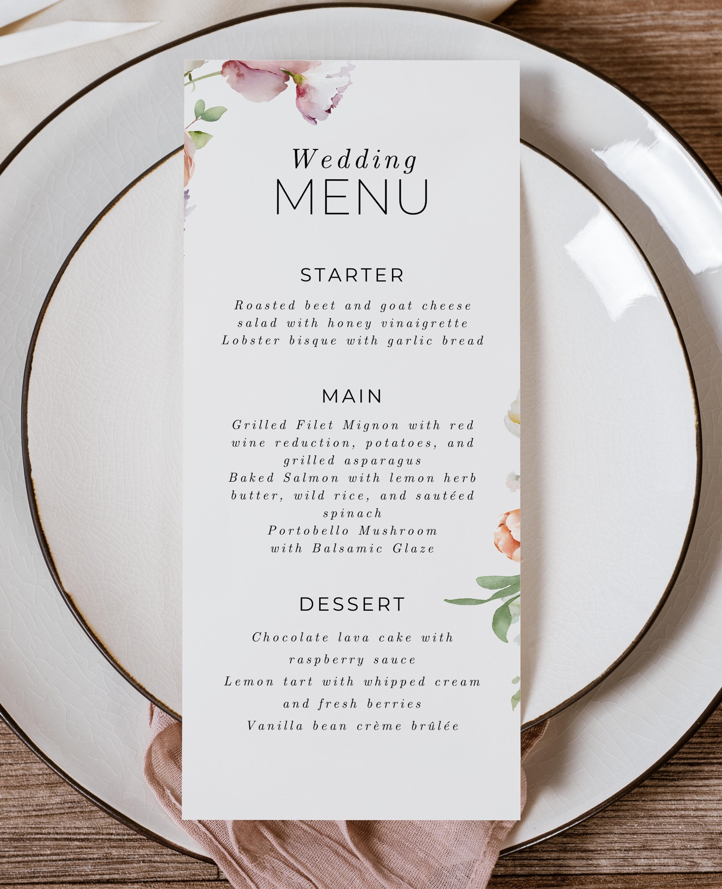 Digital Printable Menu | Editable Table Card | Tall Floral Summer ...