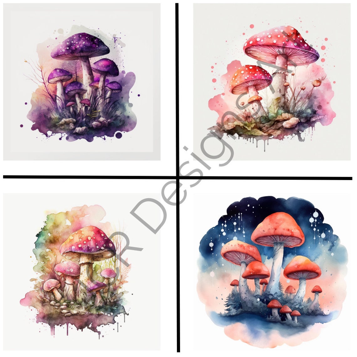 10 Fun Fungus Clipart, Bundle, Multicolor, Watercolor Clipart, Magic ...
