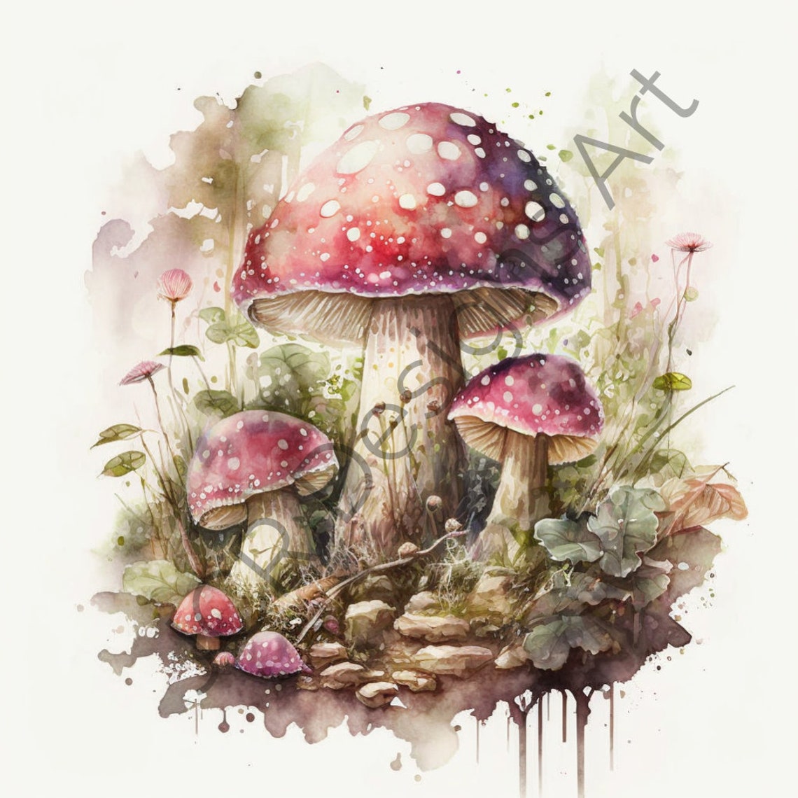 10 Fun Fungus Clipart, Bundle, Multicolor, Watercolor Clipart, Magic ...