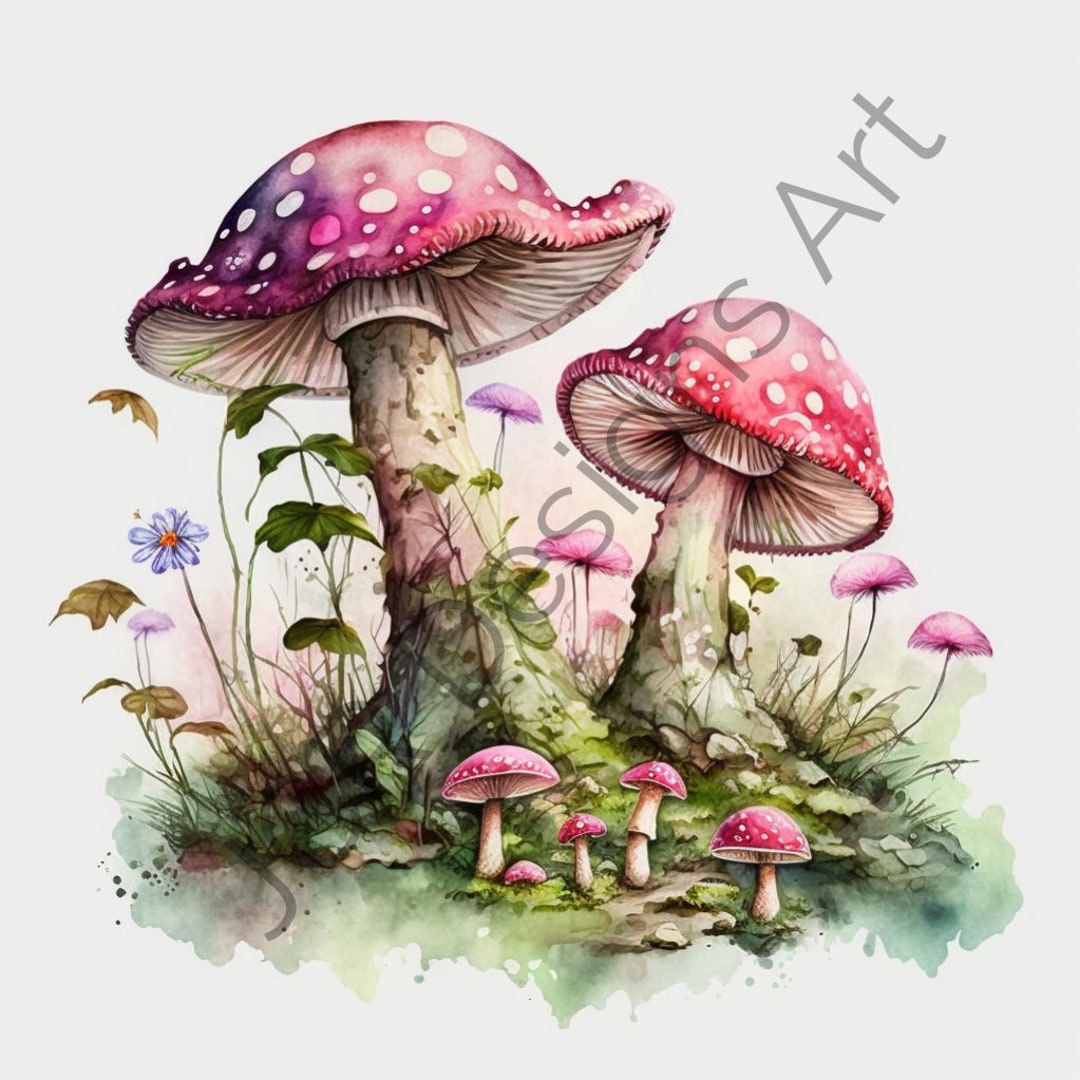 10 Fun Fungus Clipart, Bundle, Multicolor, Watercolor Clipart, Magic ...