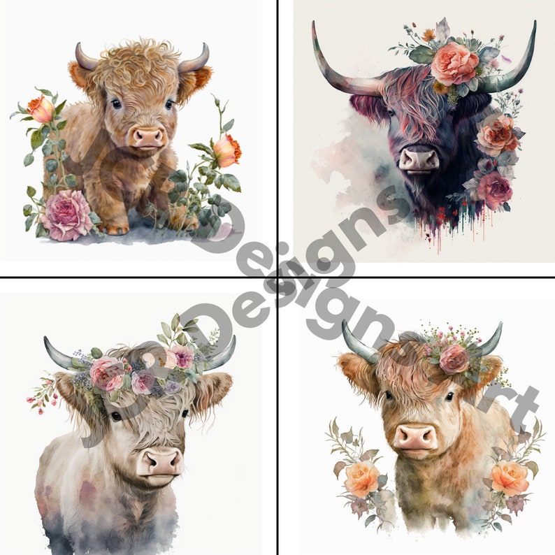 10 Highland Cows Clipart, Bundle, Multicolor, Pngs, Commercial Use ...