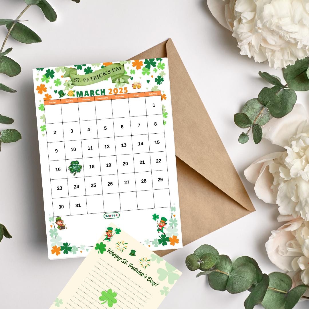 Editable March 2025 Calendar, Happy St. Patrick's Day Planner, Shamrock ...