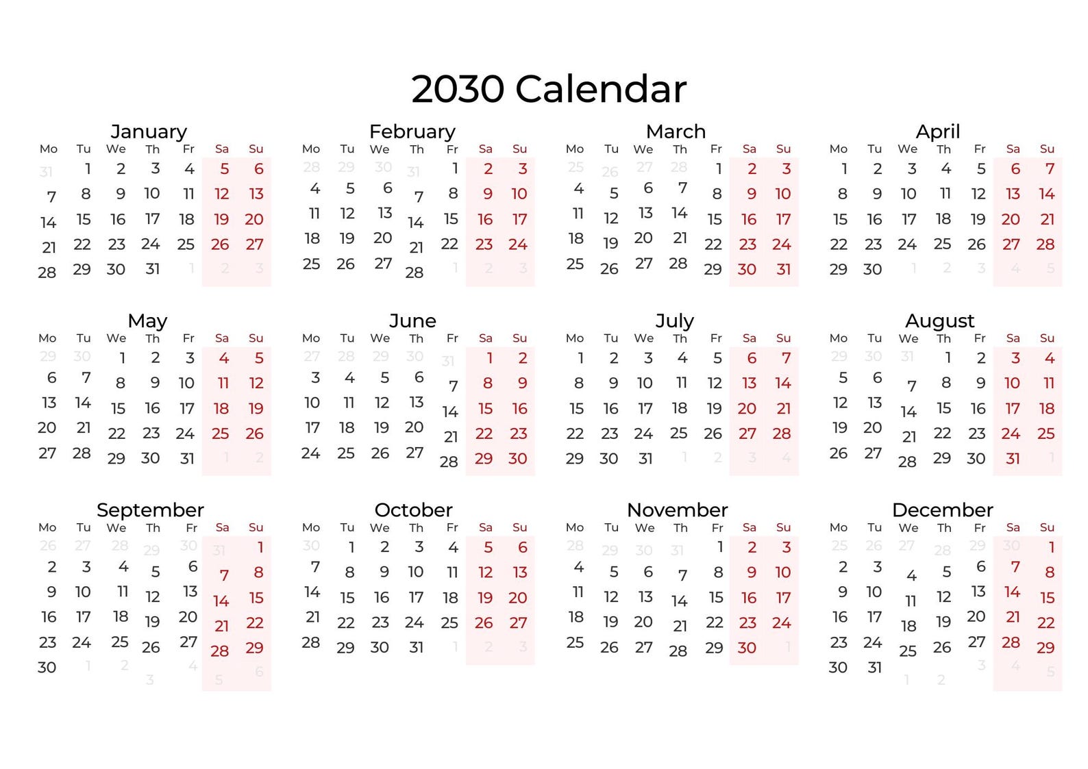 2025-2030 Monthly Calendars,2025-2030 Monthly Calendars Landscape ...