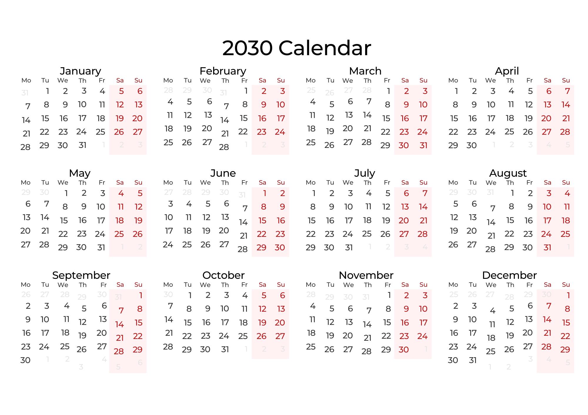 2025-2030 Monthly Calendars,2025-2030 Monthly Calendars Landscape ...
