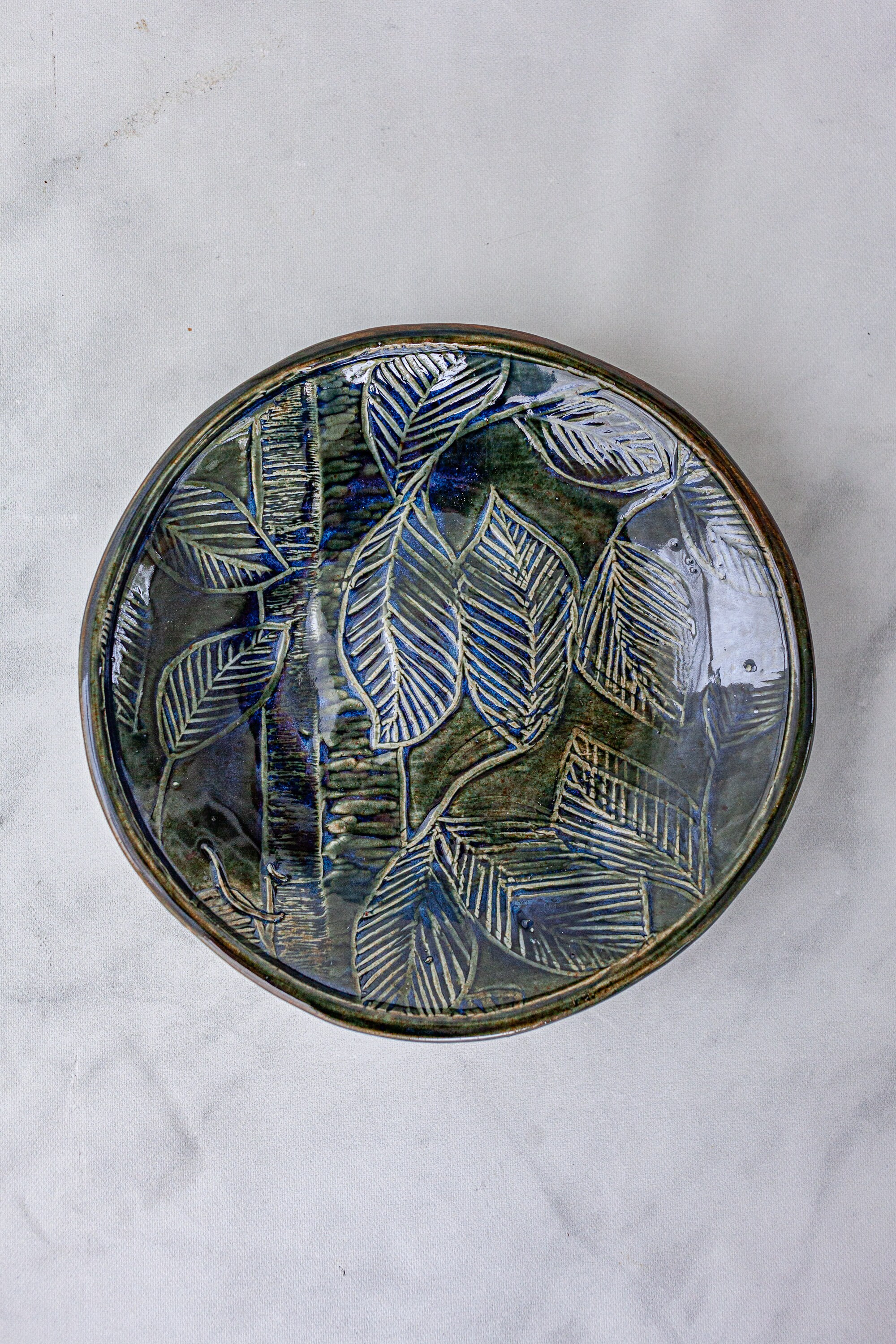 Dark Green Blue Dinner Plate Set- Patterned Porcelain - Etsy