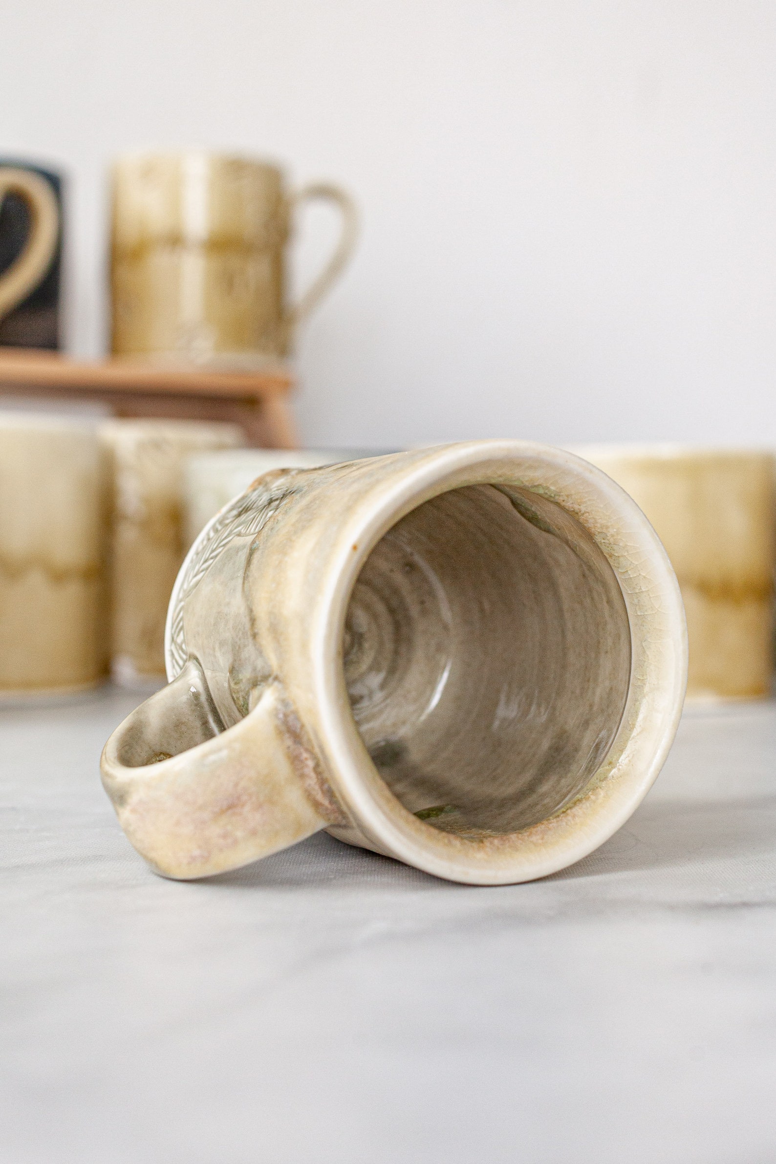 Small Light Green Ceramic Mugs, Leaf Pattern - Etsy
