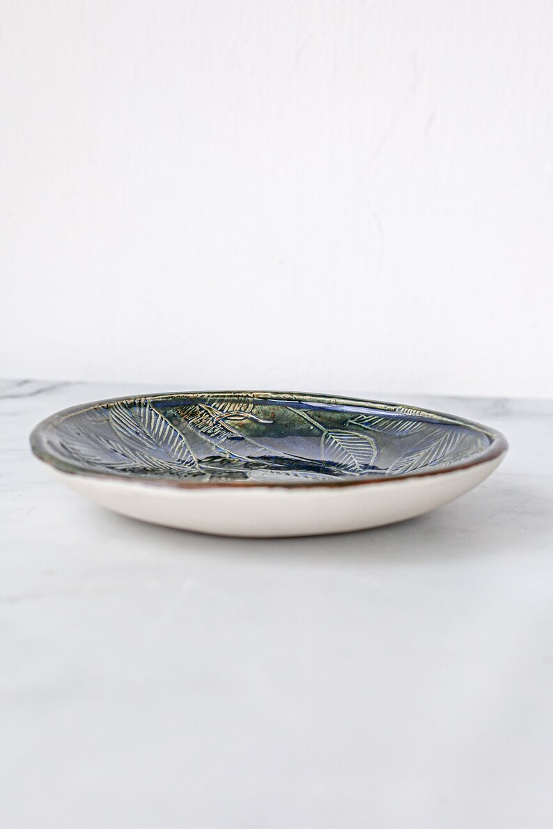 Dark Green Blue Dinner Plate Set Patterned Porcelain - Etsy