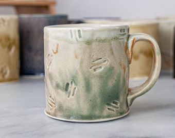 Small Light Green Ceramic Mugs, Leaf Pattern - Etsy