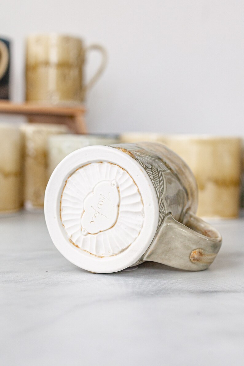 Small Light Green Ceramic Mugs, Leaf Pattern - Etsy
