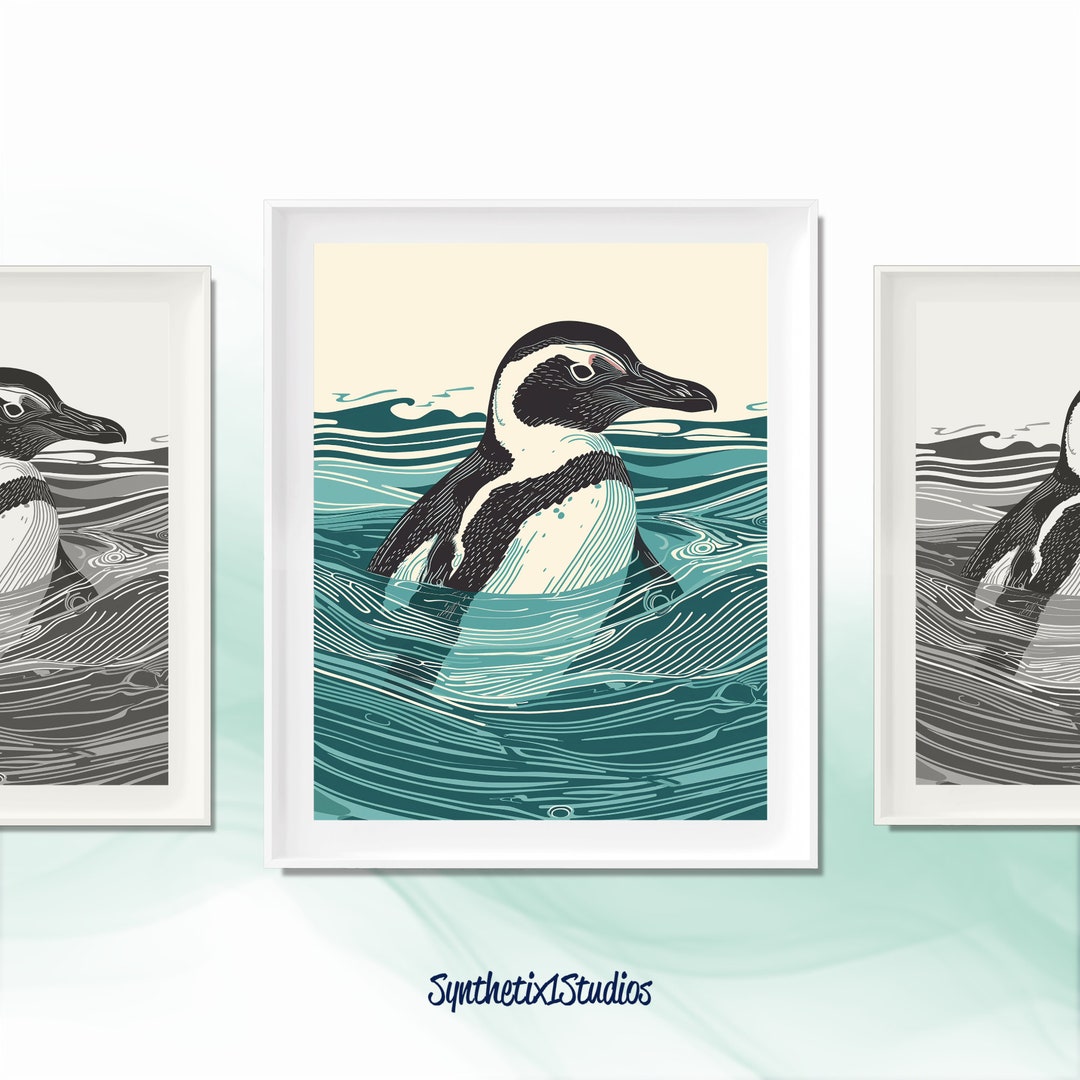 Penguin Digital Art Print, Seascape Wall Art, Antarctica Animal Artwork ...