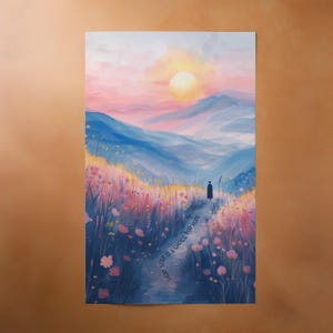 Sunrise Mountain Path Art Print: Inspirational Floral Landscape ...