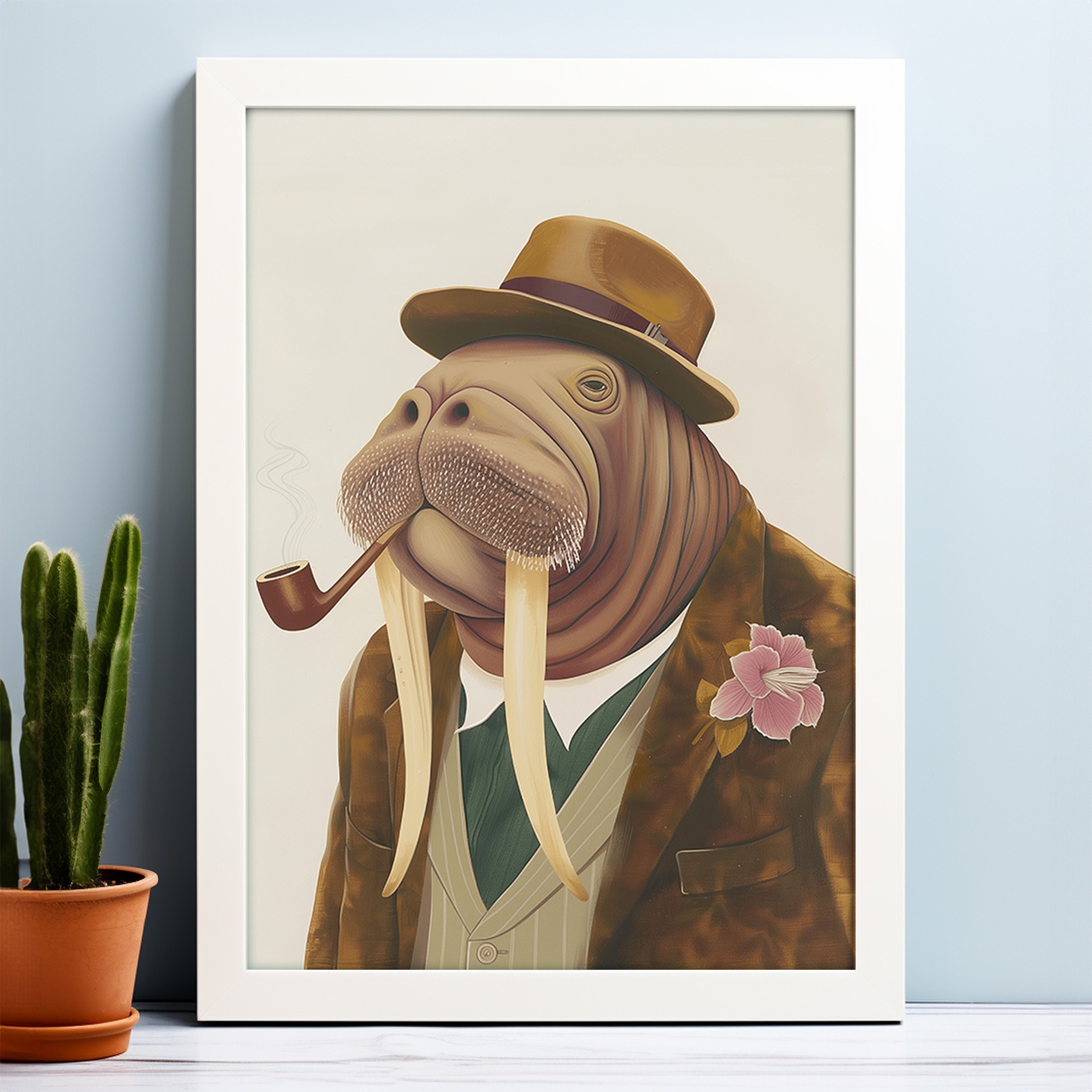 Anamorphic Walrus Digital Art Print, Dapper Animal Wall Art, Animals in ...