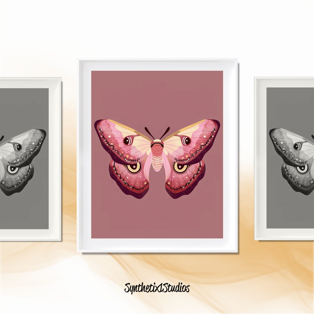 Pink Moth Digital Art Print, Feminine Insect Wall Art, Bohemian ...