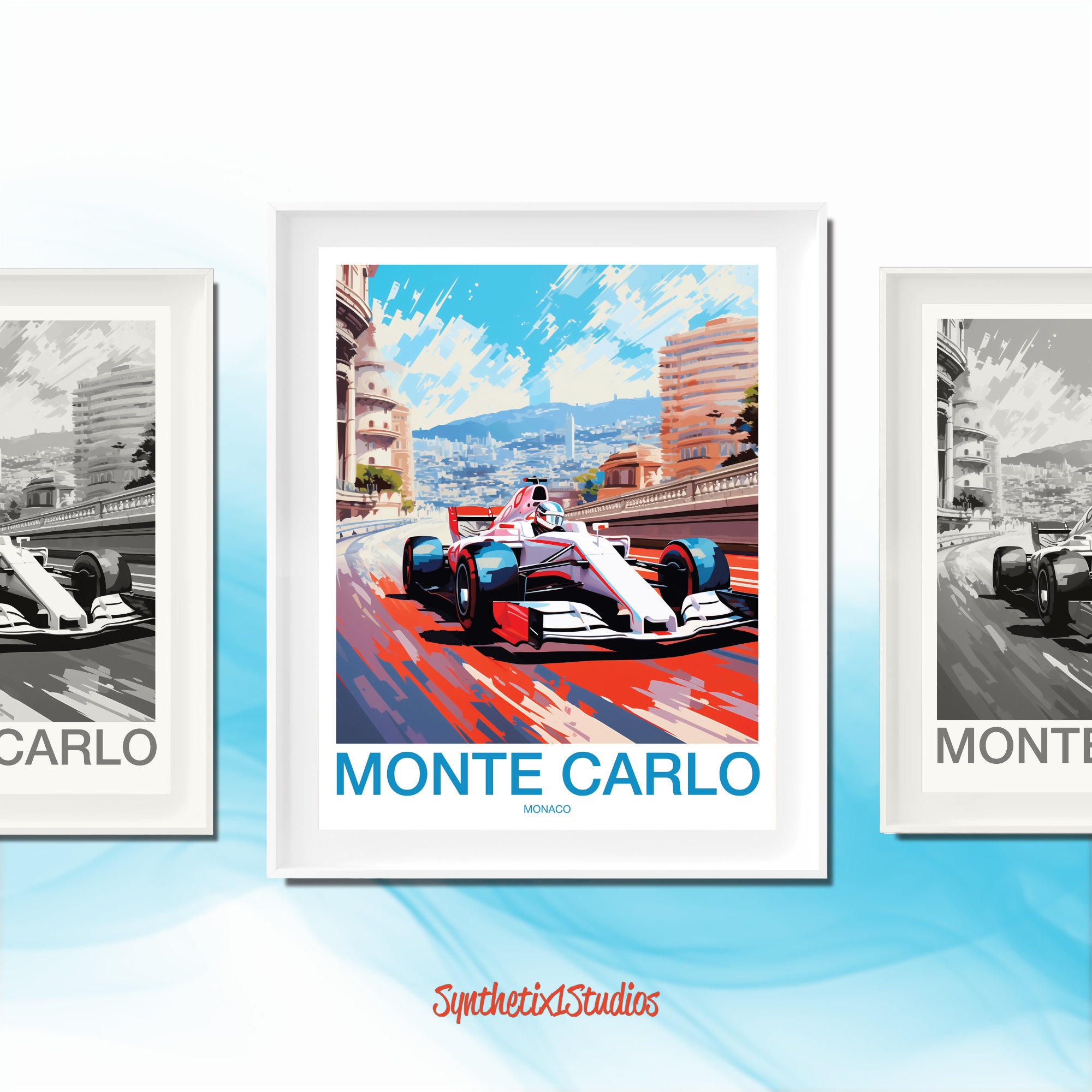 F1 Digital Art Print, Monte Carlo Formula 1 Wall Art, Watercolour ...