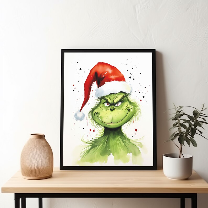 The Grinch Digital Art Print, Watercolour Style Wall Art, Christmas ...