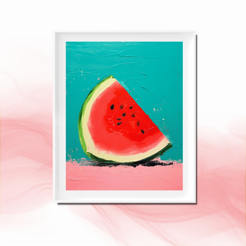 Contemporary Watermelon Slice Digital Art Print, Bold Textured Summer ...