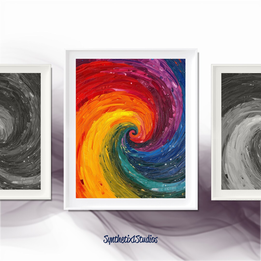 Vibrant Swirl Digital Art Print, Expressionist Rainbow Tornado Painting ...