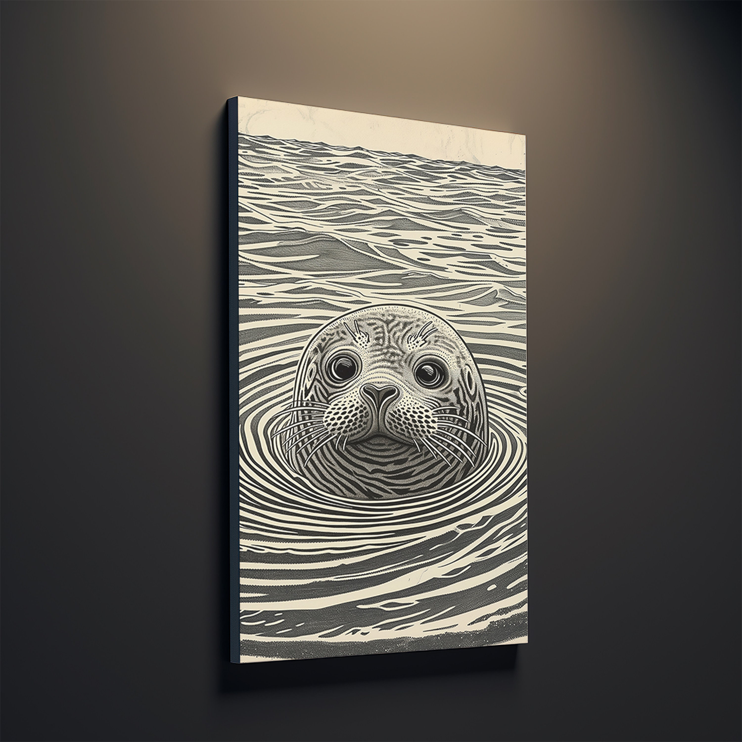 Seal Digital Art Print, Seascape Wall Art, Monochromatic Artwork ...