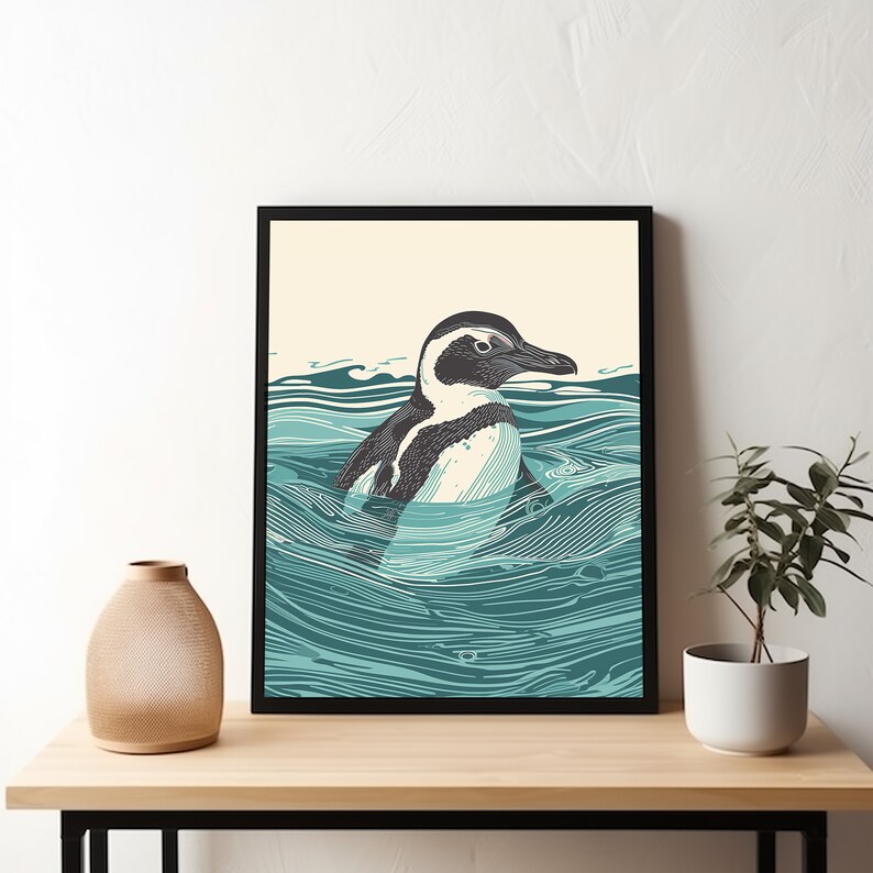 Penguin Digital Art Print, Seascape Wall Art, Antarctica Animal Artwork ...
