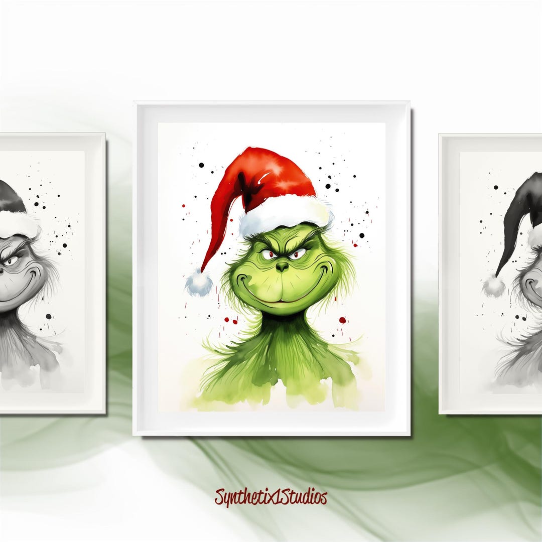 Grinch Digital Art Print, Watercolour Style Wall Art, Christmas Decor ...