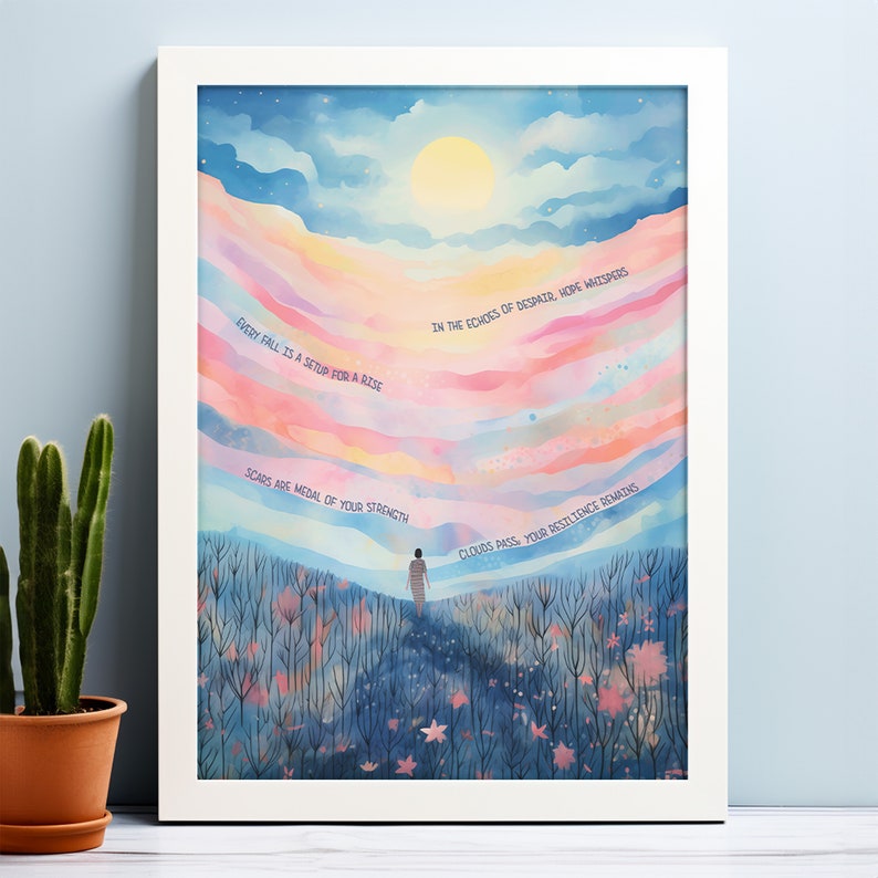 Mindfulness Art Print: Rainbow Clouds, Hopeful Quote (digital Download ...