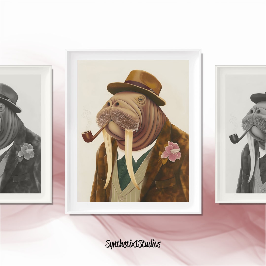Anamorphic Walrus Digital Art Print, Dapper Animal Wall Art, Animals in ...