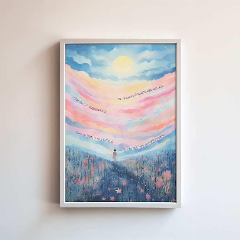 Mindfulness Art Print: Rainbow Clouds, Hopeful Quote (digital Download ...