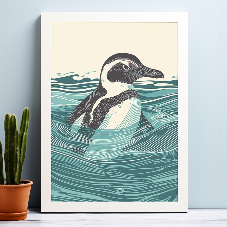 Penguin Digital Art Print, Seascape Wall Art, Antarctica Animal Artwork ...