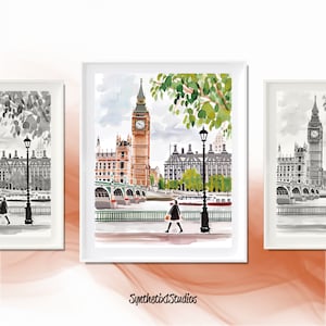 London Big Ben Digital Art Print, Classic British Landmark, Watercolor ...