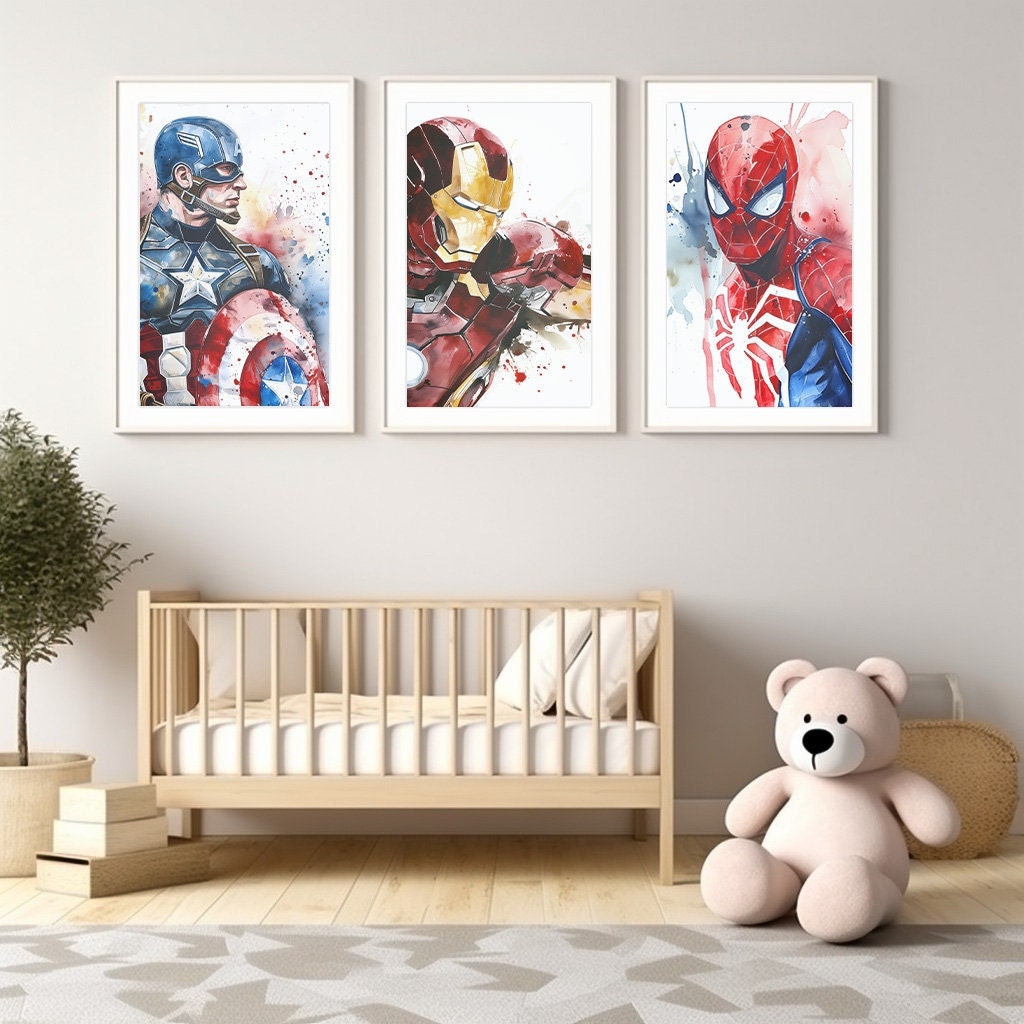 Superhero Digital Art Print, Comic Book Wall Art, Set of 3, Boys ...