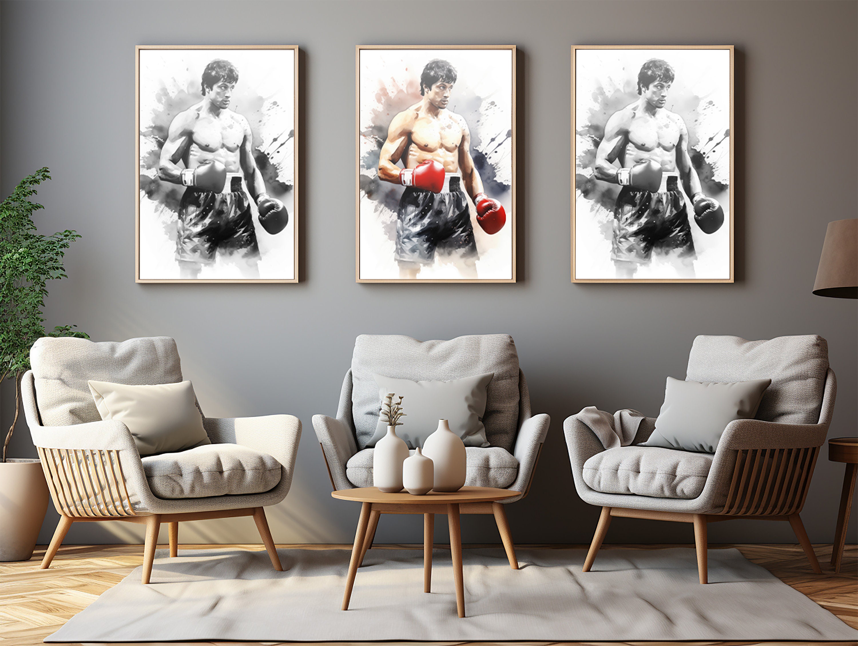 Rocky Balboa Digital Art Print, 1980's Watercolour Movie Character ...