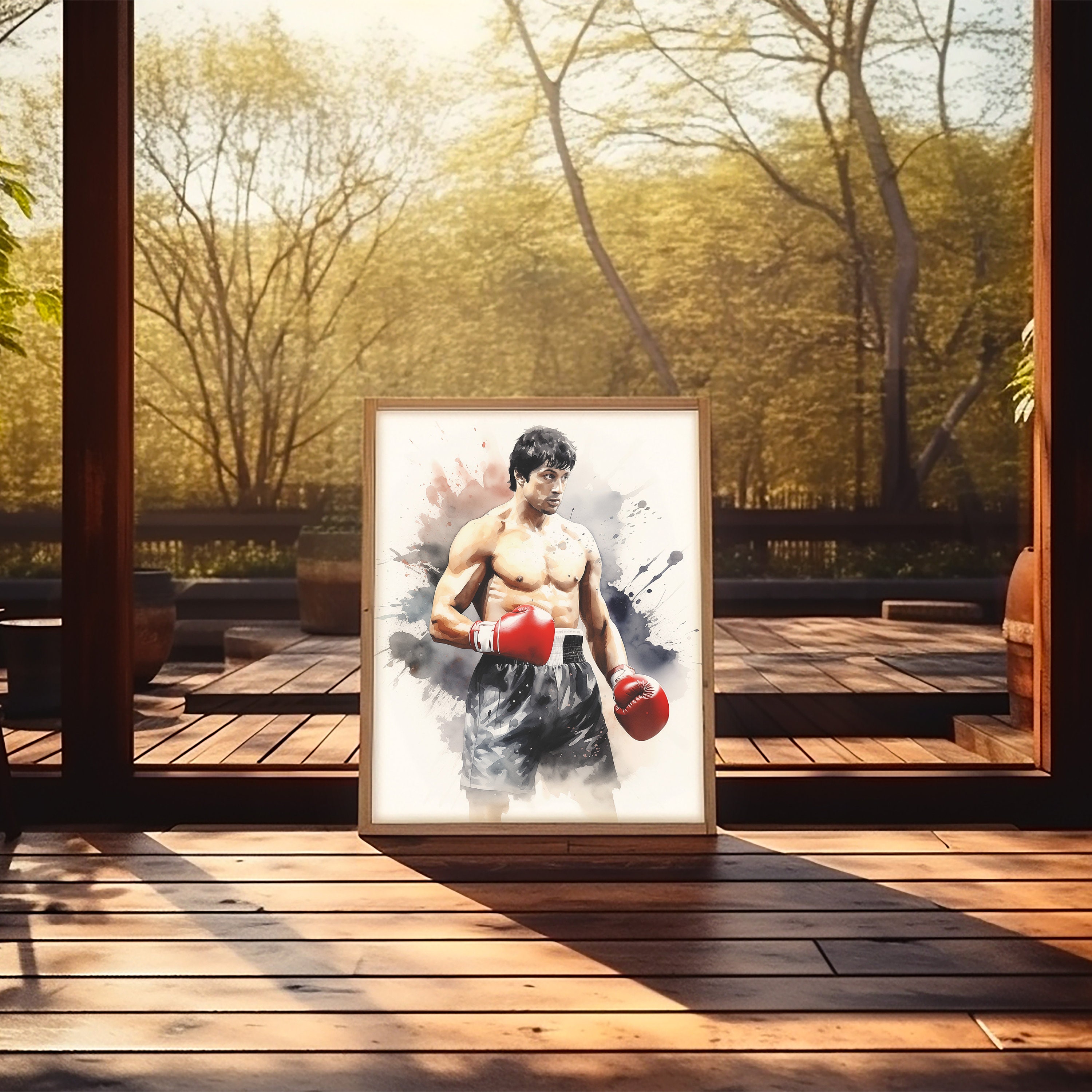 Rocky Balboa Digital Art Print, 1980's Watercolour Movie Character ...