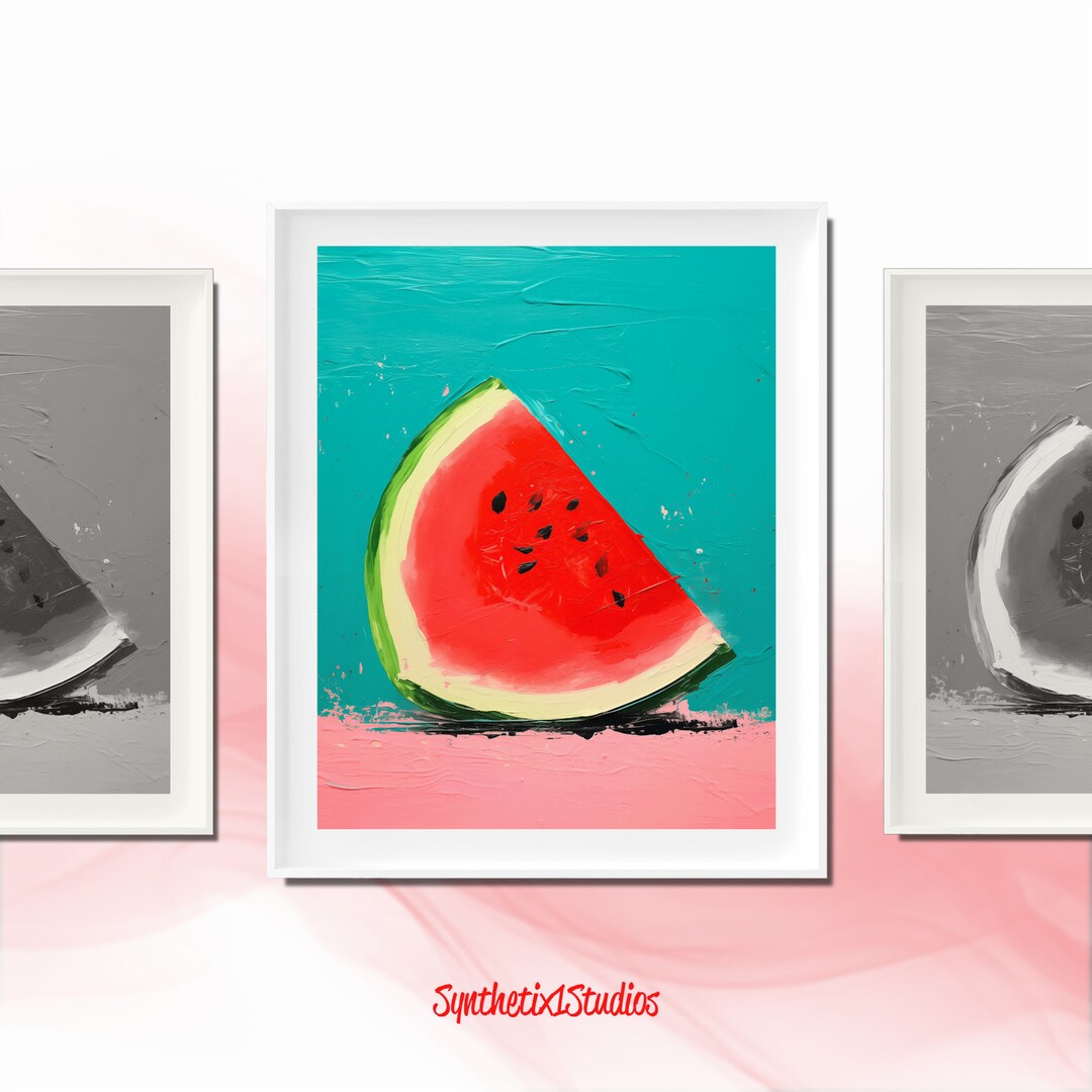Contemporary Watermelon Slice Digital Art Print, Bold Textured Summer ...