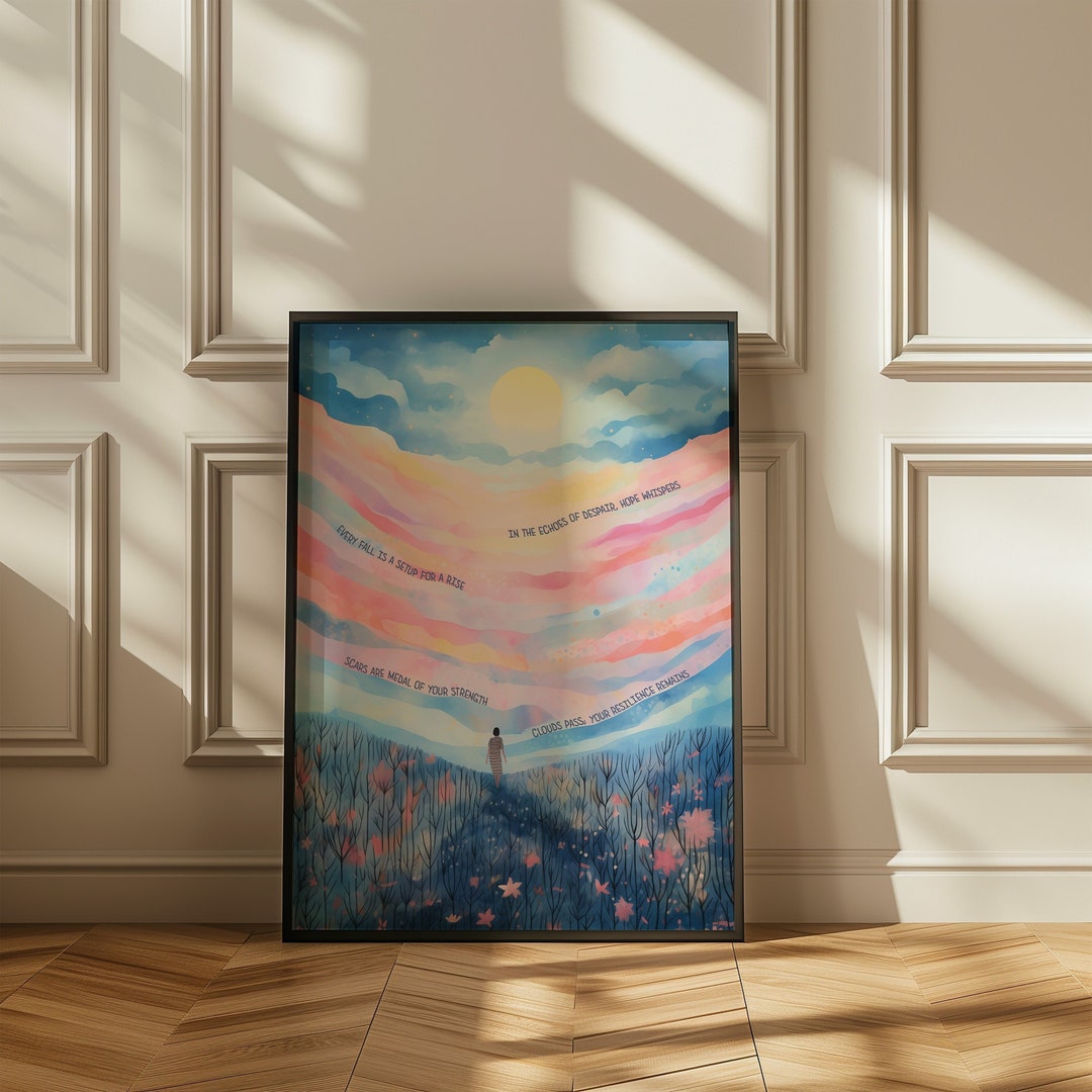 Mindfulness Art Print: Rainbow Clouds, Hopeful Quote (digital Download ...