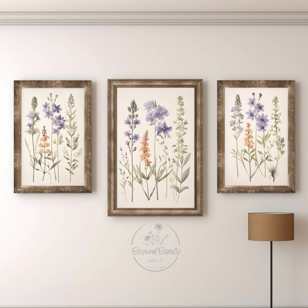 Botanical Gallery Wall of Italian Wildflowers | Set of Three Vintage ...