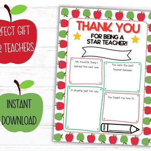 Teacher Appreciation Thank You Apple Printable | Perfect School Gift by ...