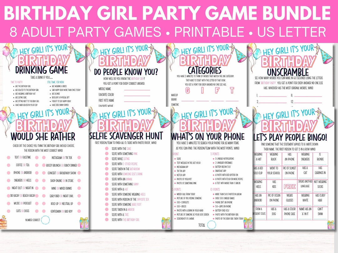 Birthday Game Bundle | 8 Adult Party Games Printable | for Her | Fun ...