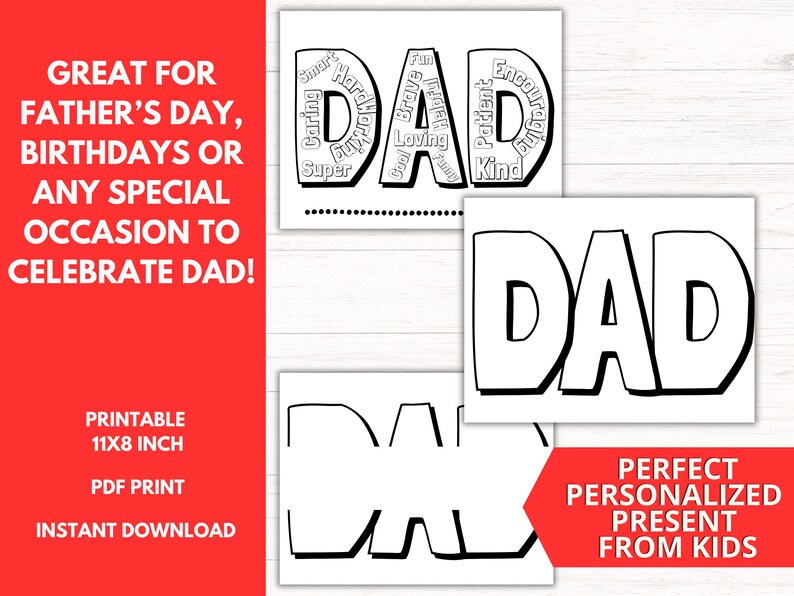 Dad Coloring Page Printable | 3 Options | Personalized Kids Craft ...