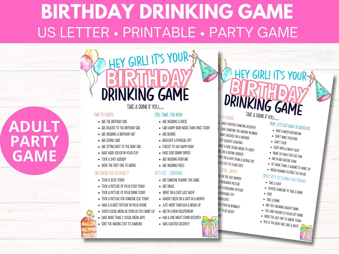 Birthday Party Drinking Game Printable | Take A Drink Party Game | Hey ...