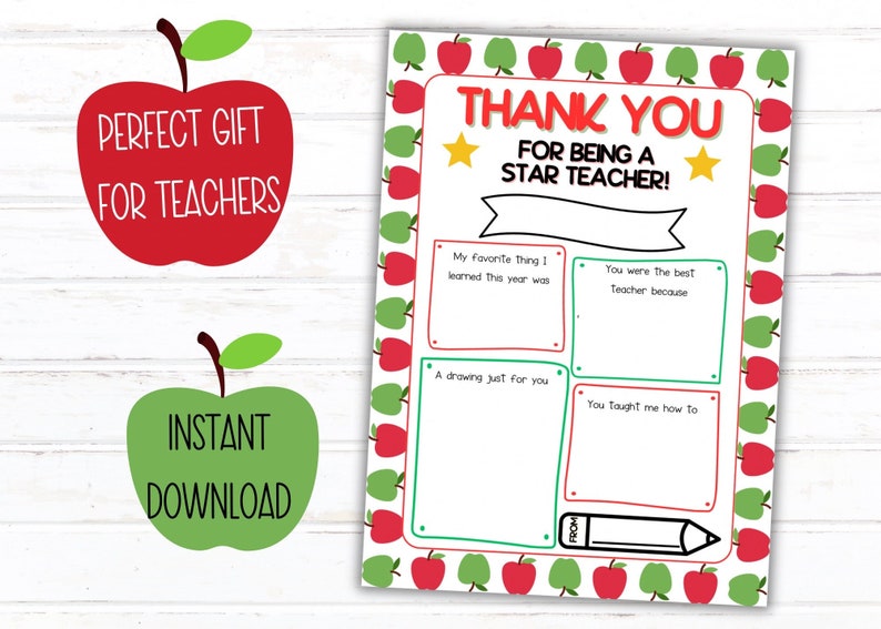 Teacher Appreciation Thank You Apple Printable | Perfect School Gift by ...