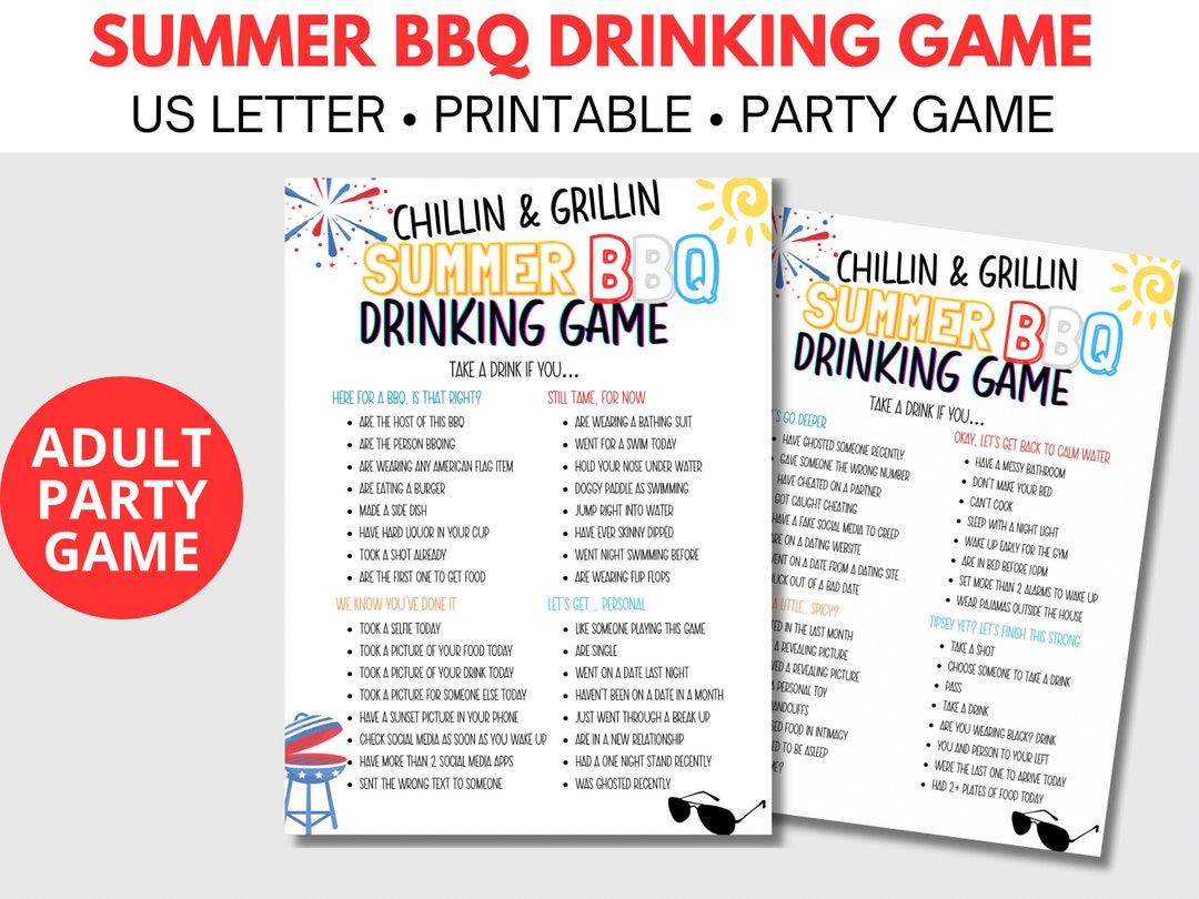 Summer BBQ Drinking Game Printable | Take A Drink Party Game | Chillin ...