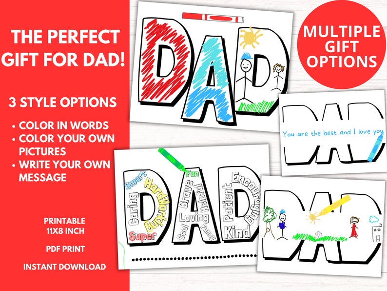 Dad Coloring Page Printable | 3 Options | Personalized Kids Craft ...