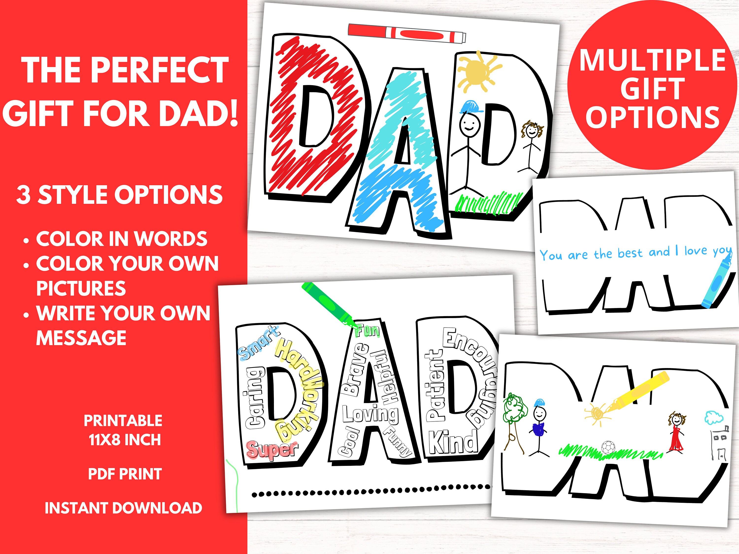Dad Coloring Page Printable | 3 Options | Personalized Kids Craft ...