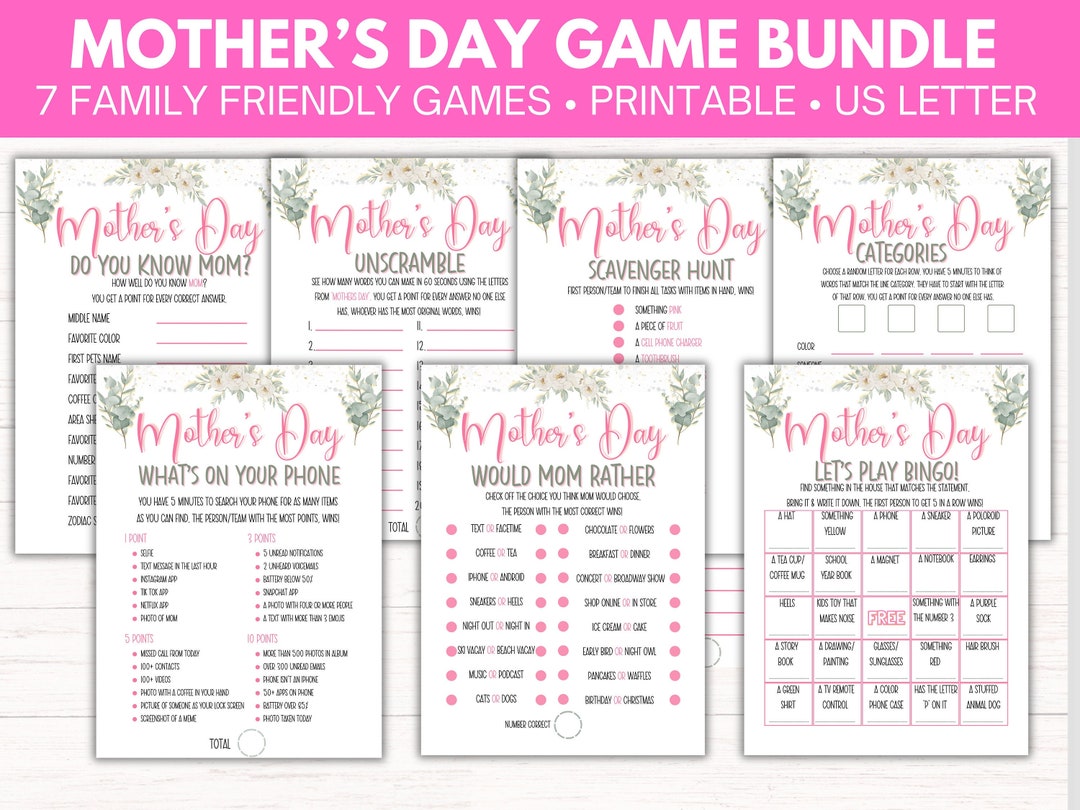Mothers Day Game Bundle | 7 Game Printable | Unique Family and Kid ...