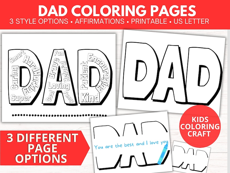 Dad Coloring Page Printable | 3 Options | Personalized Kids Craft ...